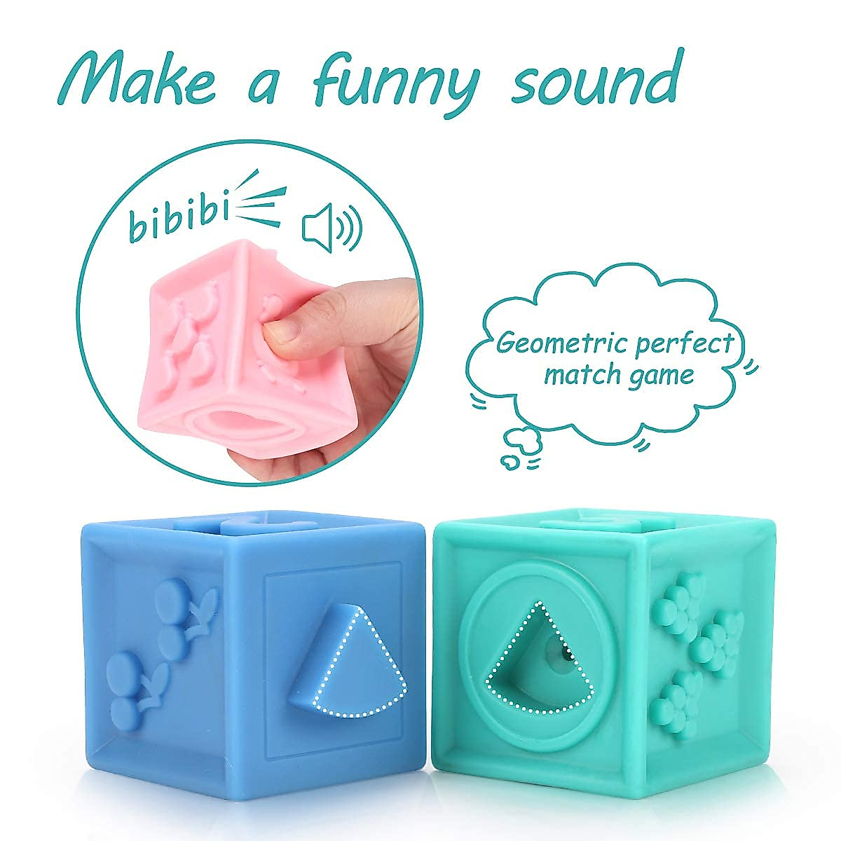 Nueplay Baby Blocks Toys Early Learning Building Blocks Ball Set Teethers Babies Bath Toys Squeeze Play with Numbers Shapes Animals Fruit and Textures Toy for 6 Months & Up Toddlers-16 PCS