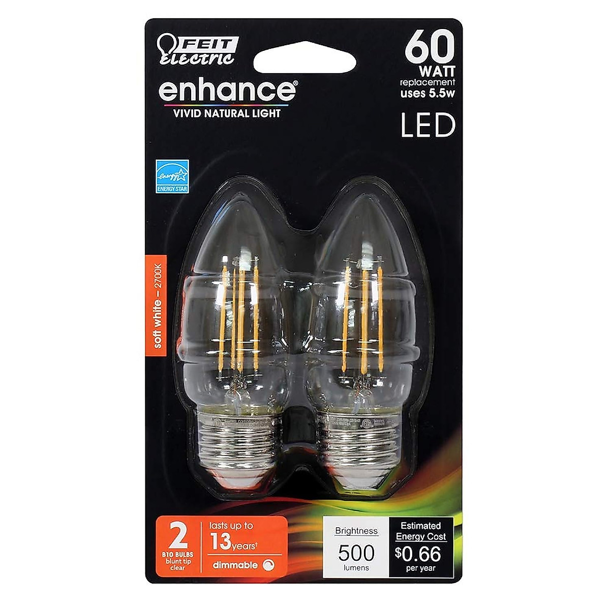 Feit Electric BPETC60/927CA/FIL BPETC60927CAFIL/2/RP Performance led, 3.5"H x 1.7"D, Product Specific, 2 Piece