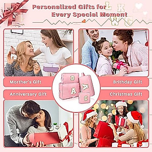 TOPEAST Makeup Bag Set, 4 Pack Initial Cosmetic Bags Chenille Letter Bags Travel Toiletry Bag Waterproof Nylon Makeup Pouch with Handle, Personalized Birthday Gift for Women Girls, Letter A