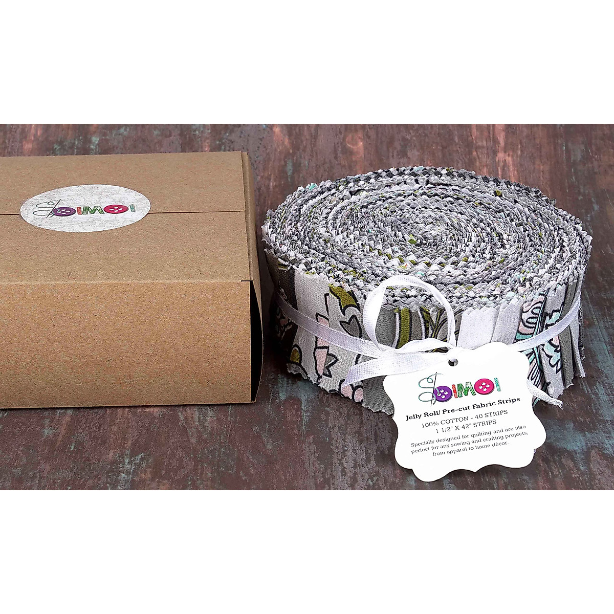 Soimoi 40Pcs Block Print Precut Fabrics Strips Roll Up 1.5x42inches Cotton Jelly Rolls for Quilting - Black