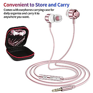 3.5 mm Headphones Magnetic Digital Earbuds for Samsung Galaxy A52 A33 A13 A03s Noise Canceling in-Ear Wired HiFi Stereo Bass Kids Women Small Ears Earphones for Tablets MP3 MP4 PS5 Rose Gold