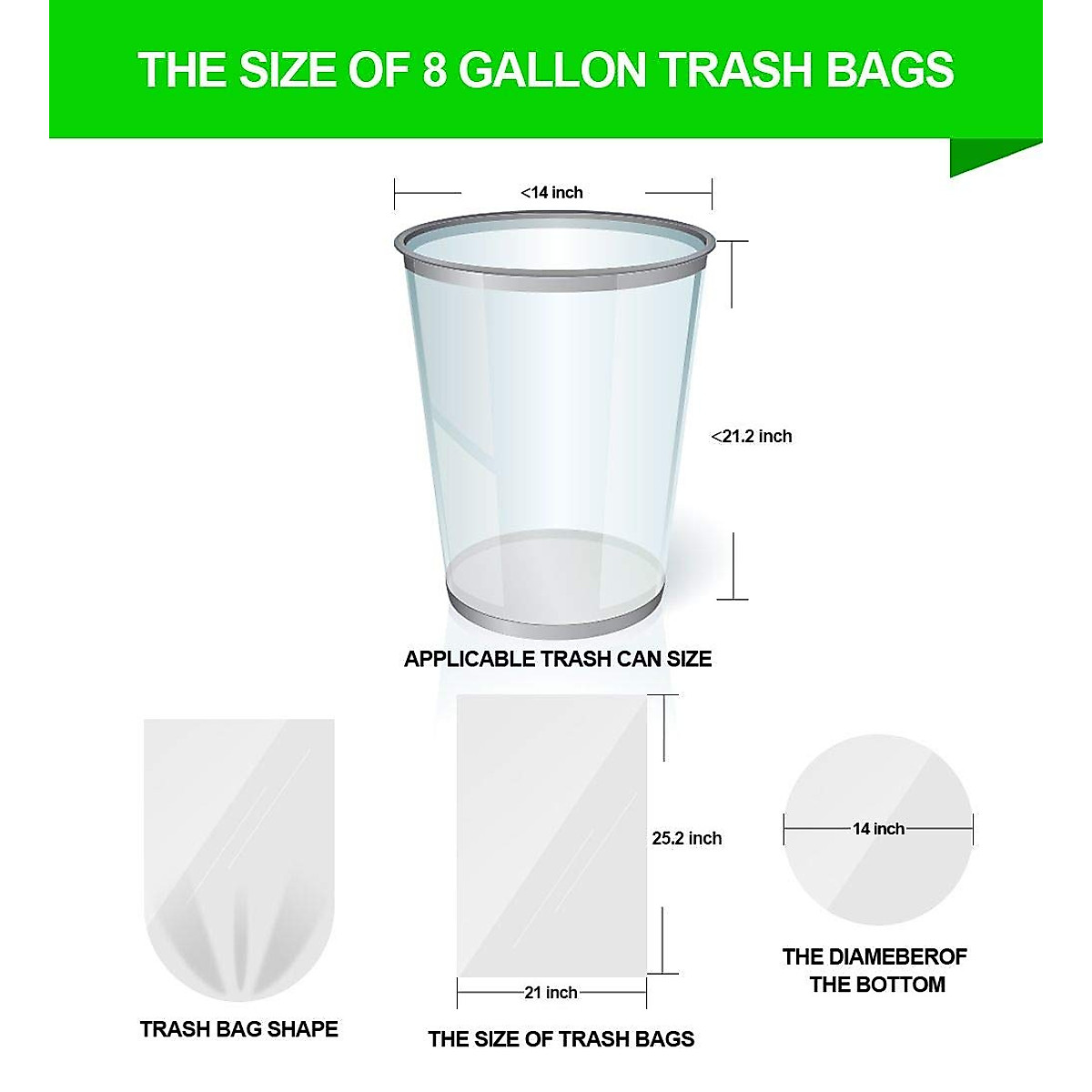 Clear Medium Garbage Bags – FORID 8 Gallon Trash Bags 30 Liter Wastebasket Bin Liners 220 Count Plastic Trash Bags for Bathroom Bedroom Office Trash Can