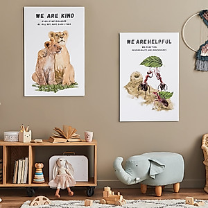 Montessori Canvas Wall Art for Babies - 3 Sizes, Ants Playroom Wall Decor, We Are Helpful Quote - Giclee Framed Animal Prints for Nursery in Damage-Resistant Canvas - Ready to Hang Wall Art (12"x18")