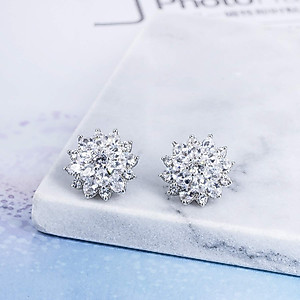YOQUCOL Bright Cubic Zirconia Crystal Snowflake Flower Shape Clip On Stud Non Pierced Earrings For Women