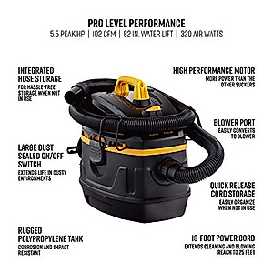 Vacmaster Professional - Professional Wet/Dry Vac, 5 Gallon, Black & Chemical Guys Easy-to-Use Drill Brush Carpet & Upholstery Fabric Cleaning Kit 16 oz