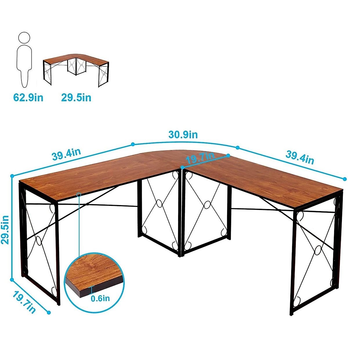 VECELO L Shaped Computer Corner Desk, 59’’x59’’ Large Industrial Home Office Workstation, Multi-Usage Long 2 Person Table, Easy Assembly/Saving Space, Steel Frame&Wooden Grain, Brown