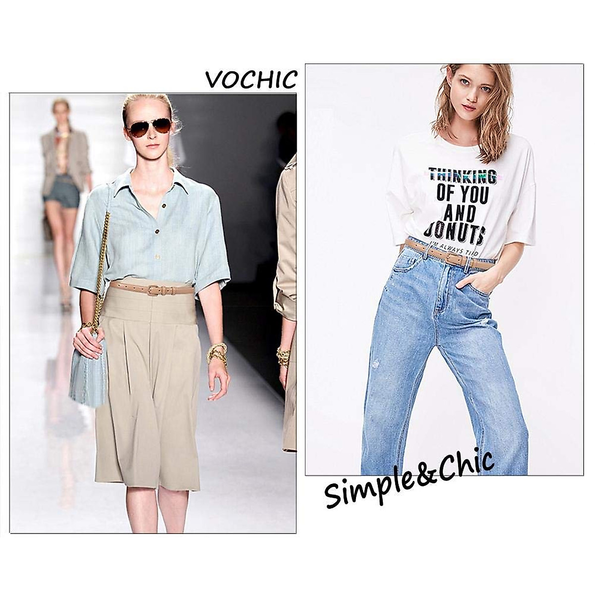 VOCHIC Trendy Women Leather Skinny Belts for Jeans Pants Thin Dress Waist Belt
