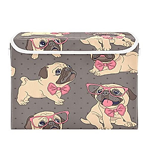 Krafig Cartoon Animal Dog Foldable Storage Box Large Cube Organizer Bins Containers Baskets with Lids Handles for Closet Organization, Shelves, Clothes, Toys
