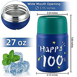 Thermos For Hot Food - 27 Oz Insulated Food Jar With Foldable Spoon & Fork, Leak Proof Food Thermos For Kids Adults, Double Walled Soup Thermos With Portable Food Bowl For School Office Outdoors (Dark Blue)