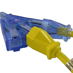 Conntek 25-Foot 30-Amp 125-Volt 3-Prong Fan-Style Generator Extension Power Cord, L5-30P to Three 5-15R, with Power Indicator Light