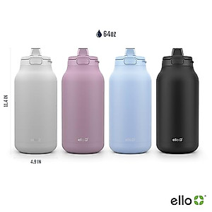 Ello Hydra 64oz Half Gallon Vacuum Insulated Stainless Steel Jug with Locking, Leak-Proof Lid and Soft Silicone Straw, Metal Reusable Water Bottle, Keeps Cold All Day, Mauve