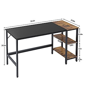 soges 55.1 Inch Home Office Computer Desk, Study Writing Table Desk with with Splice Board, Wooden Study Working Table Desk with 2-Tier Storage Shelf,Modern Laptop PC Table