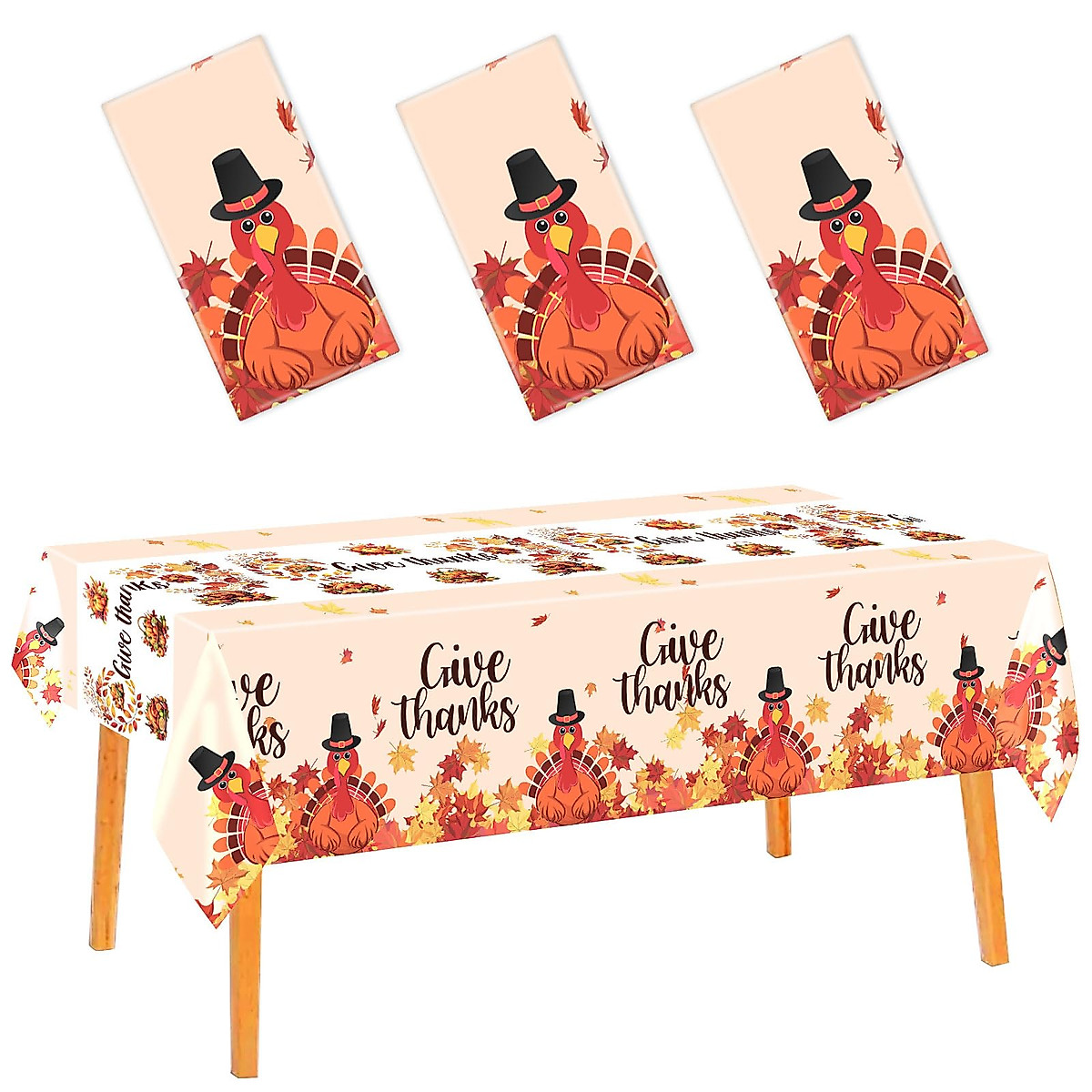 Fecedy Happy Thanksgiving Hanging Extra Large Fabric Sign Poster Background Banner with Pumpkin Maple Leaves Turkey Pattern for Thanksgiving Day Autumn Harvest Decorations 43.3"x70.8"