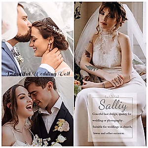 Salliy Aiosy Layer Wedding Veil Bridal Veil Embroidery Lace Edge Bride with Comb Cathedral Length Hair Accessories (White) (White)