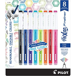 PILOT Pen 12484 FriXion Fineliner Erasable Marker Pens, Fine Point, Assorted Color Inks, 8-Pack