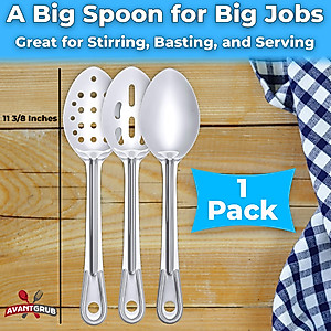 Super Strong, Ergonomic 11 in Serving Spoon 3 Pk. Big, Stainless Steel Spoons for Cooking, Baking, Stirring and Basting. Best Kitchen Flatware for Buffet and Banquet Service in Restaurants and at Home