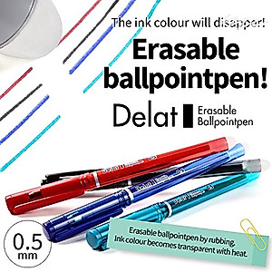 Delat Erasable Gel Ink Ballpoint Pen 0.5mm BLACK, 5-PACK