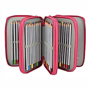 Tofficu Colored Pencil Case with Compartments 72 Slots Handy Pencil Bags Large for Watercolor Pencils Gel Pens and Ordinary Pencils (Roso)