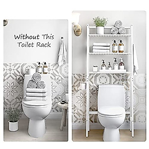 MallKing Over The Toilet Storage, Wooden 3-Tier Over-The-Toilet Rack Bathroom Space Saver Organizer, Freestanding Above Toilet with Toilet Paper Holder and Hooks (White)