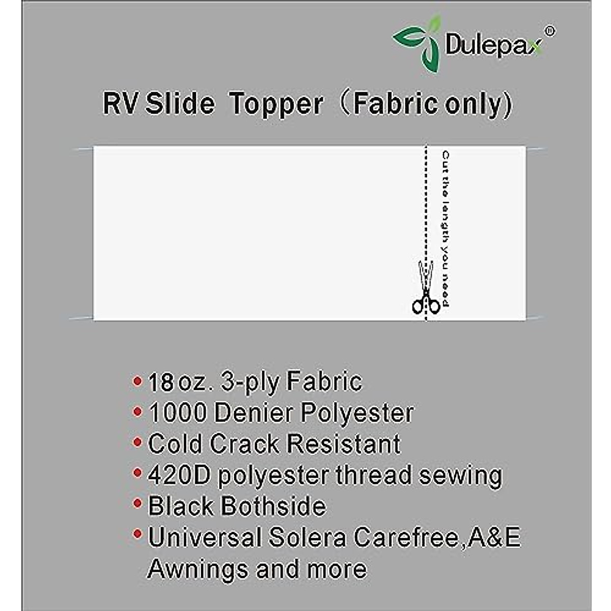 Dulepax-RV Slide Out Awning Fabric Replacement-(46" x 170.2", White- Fabric only)-Universal Slide-Topper Replacement for 5th Wheel RVs, Travel Trailers and Motorhomes…