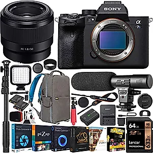 Sony a7s III Full Frame Mirrorless Camera Body with FE 50mm F1.8 Lens Kit ILCE-7SM3/B + SEL50F18F Bundle with Photo Video LED, Microphone, Monopod,64GB, Software, Deco Gear Backpack & Accessories