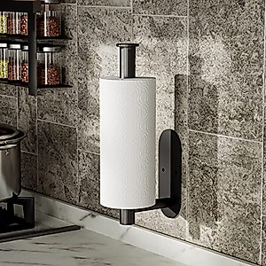 WEKIS Matte Black Paper Towel Holder Under Cabinet, Bathroom Towel Holder Self Adhesive or Drilling Wall Mounted, Paper Towels Holders for Kitchen, Sturdy Rustproof Stainless Steel Paper Towel Holder…