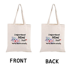 PWHAOO Mimi Tote Bag Gift Important Mimi Stuff Mainly Snacks Actually Tote Bag Mother's Day Gift (Mimi Stuff TB)