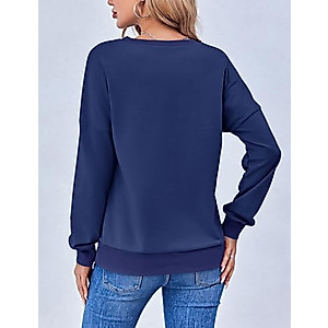 FMEYOA Pullover Sweatshirt for Women Long Sleeve V-Neck Casual Solid Fall Spring Lightweight Shirts Tops