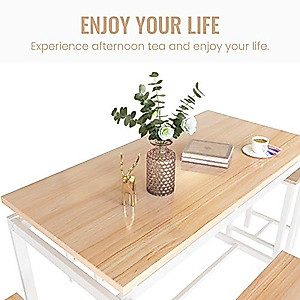 Recaceik 5 PCS Dining Table Set, Modern Kitchen Table and Chairs for 4, Wood Pub Bar Table Set Perfect for Breakfast Nook, Small Space Living Room