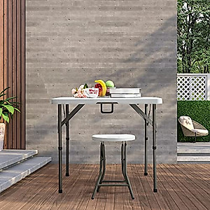 ALIMORDEN 2.85ft Square Bi-Folding Table, 34" Portable Plastic Dining Table, Event Commercial Table, Indoor&Outdoor Heavy Duty Trestle Table for Wedding, Party, BBQ, Garden, Patio, White Granite