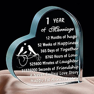 IFOLAINA 1 Year of Marriage Gift 1st Wedding Anniversary Crystal Heart Gift for Her Keepsake Decoration Gifts for Couple Him Her Husband Wife - 1 Year