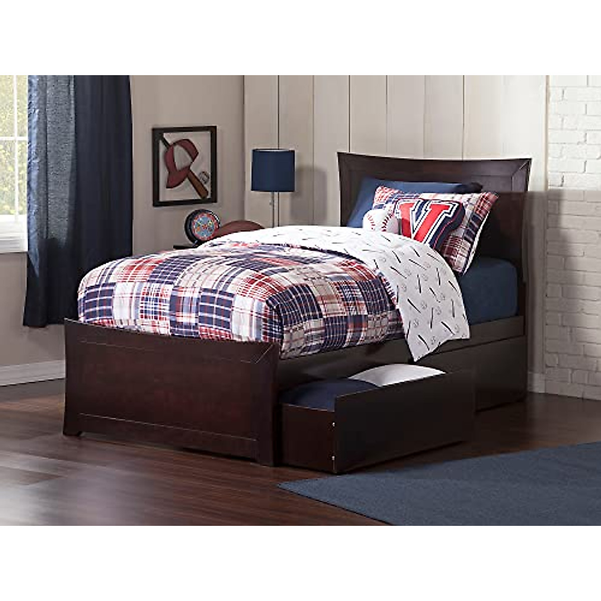 AFI Metro Twin Extra Long Platform Bed with Matching Footboard and Turbo Charger with Urban Bed Drawers in Espresso