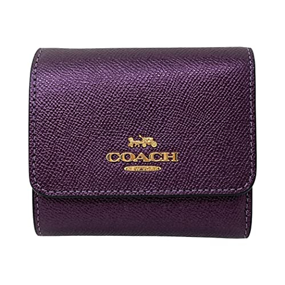 COACH Small Trifold Wallet Metallic Plum Style No. CF412