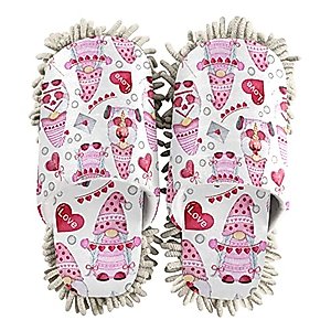 Kigai Microfiber Cleaning Slippers Cute Valentine Gnomes Washable Mop Shoes Slipper for Men/Women House Floor Dust Cleaner, Size M