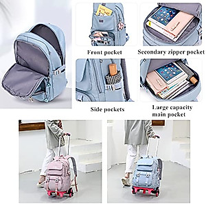 Rolling Backpack for Girls Solid Color Kids Trolley Bookbags with Wheels Elementary School Students Schoolbag Large