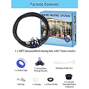 Tesmotor Misters for Outside Patio, 26FT Misting Line + 9 Brass Nozzles Misting System for Cooling, Outdoor Misters for Patio Garden Lawn Pool Umbrella Trampoline