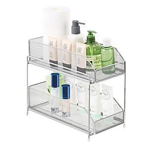 MOOACE 2 Tier Under Sink Organizer, Bathroom Kitchen Countertop Under Sink Cabinet Organizer with Sliding Storage Drawer
