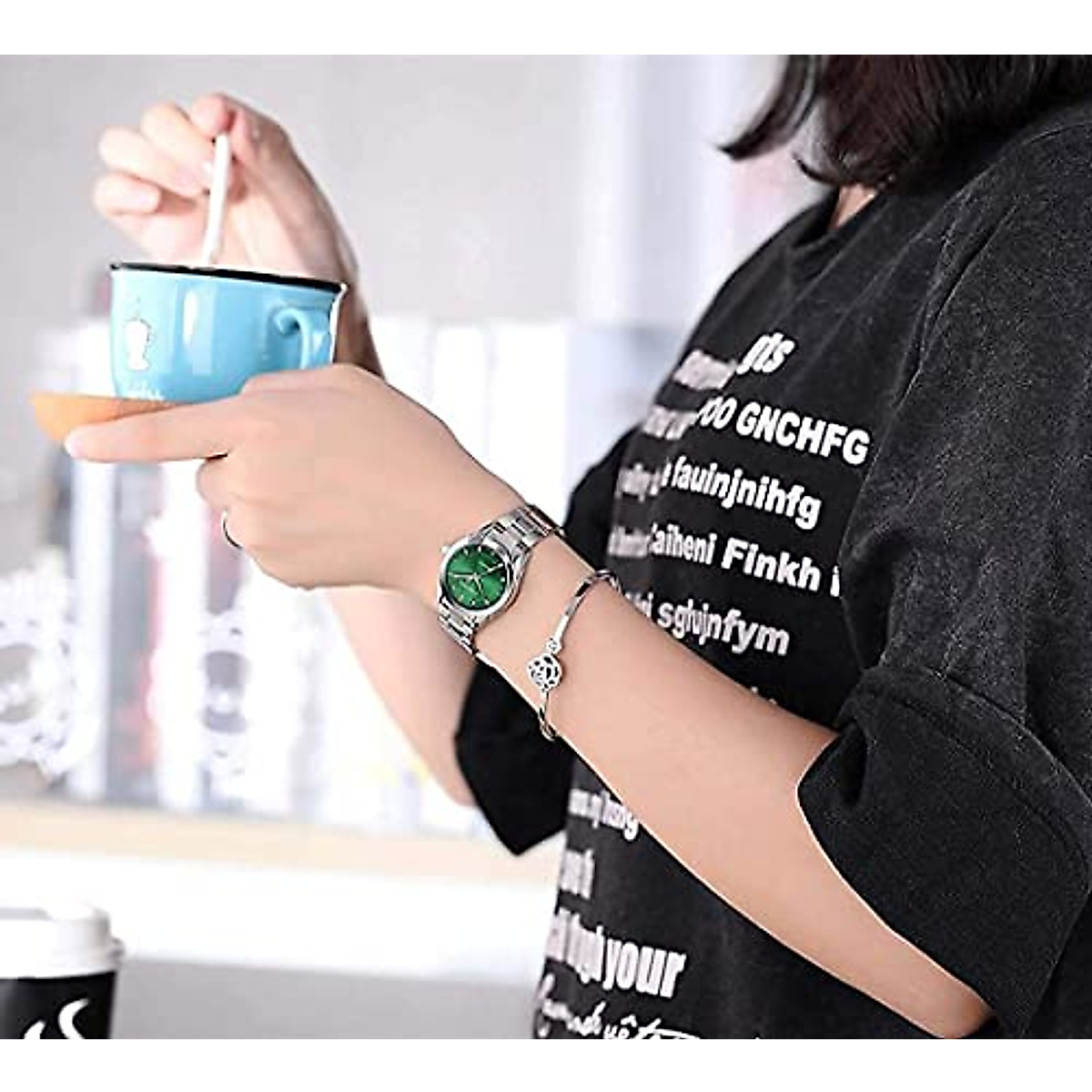 XCZAP Watches for Women Ladies Colorful Dial Simple Girls Stainless Steel Quartz Watch Waterproof Luminous, with Premium Crystal Accented(Green)