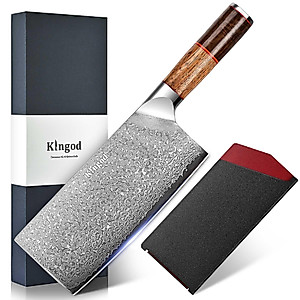 KINGOD 7-Inch Meat Cleaver, Razor-Sharp VG10 Steel Knife for Meat & Vegetables, Multipurpose Kitchen Knife with Rosewood Handle, Gift Box & Sheath