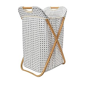 Household Essentials Bamboo X Frame Hamper with Cross Pattern, Black and White