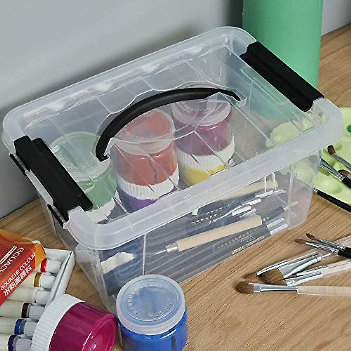 Obstnny 6 Quart Stackable Clear Plastic Storage Bins with Lids, Multi-purpose Organizing Boxes, 2 Packs