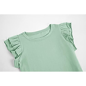 Imily Bela Girls Shirts Cute Summer Tops Trendy Ruffle Sleeve Blouses Crew Neck Tees for 5-14 Years Kids Child Light Green