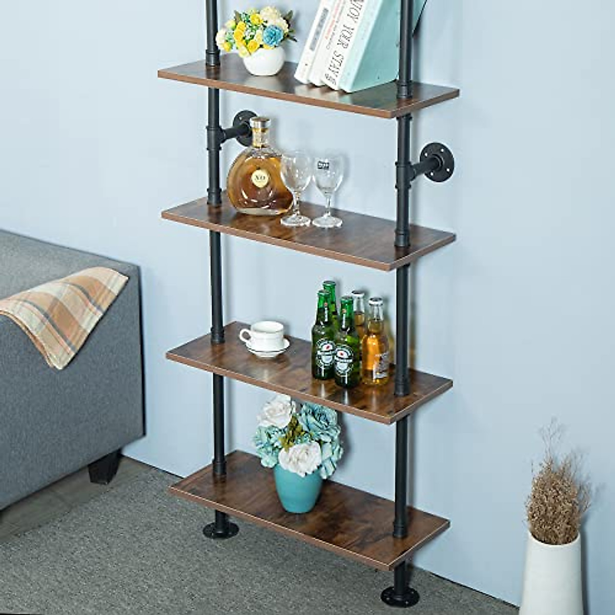 ZIOTHUM 5 Tier 67inch Industrial Pipe Shelving, Shelves Shelf Rustic Tier Black in