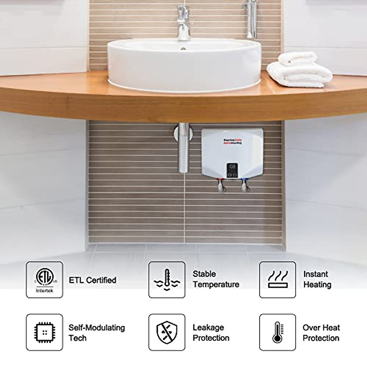 Tankless Water Heater Electric, thermomate 3.5kW 120V Hard Wired Point of Use On Demand Hot Water Heater Self Modulating ET035 (NO PLUG) (White)