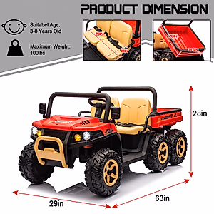 Nitoess 2 Seater 24V Kid Dump Truck with Remote Control Electric Utility Vehicles UTV 2WD/4WD Battery Powered 6 Wheeler,Ride on Car Kids Ride On Dump Truck,EVA Tire,Red