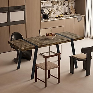 Comfy to go 70” Rectangluar Dining Table for 6-8 Person, Mid Century Modern Metal Frame Kitchen Table with 2.4” Thick Wood Grain Tabletop for Dining Living Room Farmhouse Furniture (Rustic Brown)