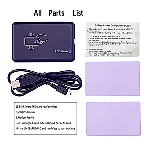 RFID Reader Writer Mifare Reader Writer 14443A USB Reader for Android Linux iOS Winx,Outputs Configable, Mifare Card Writer for Windows +3 Mifare Cards(Writer)