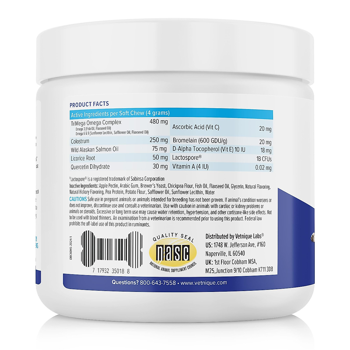 Vetnique Dermabliss Seasonal Dog Allergy Relief & Immune Support Supplement Allergy Chews for Dogs Itching and Licking with Omega 3 Fish Oil & Probiotics for Itch Relief - Vet Recommended (60ct Chews)