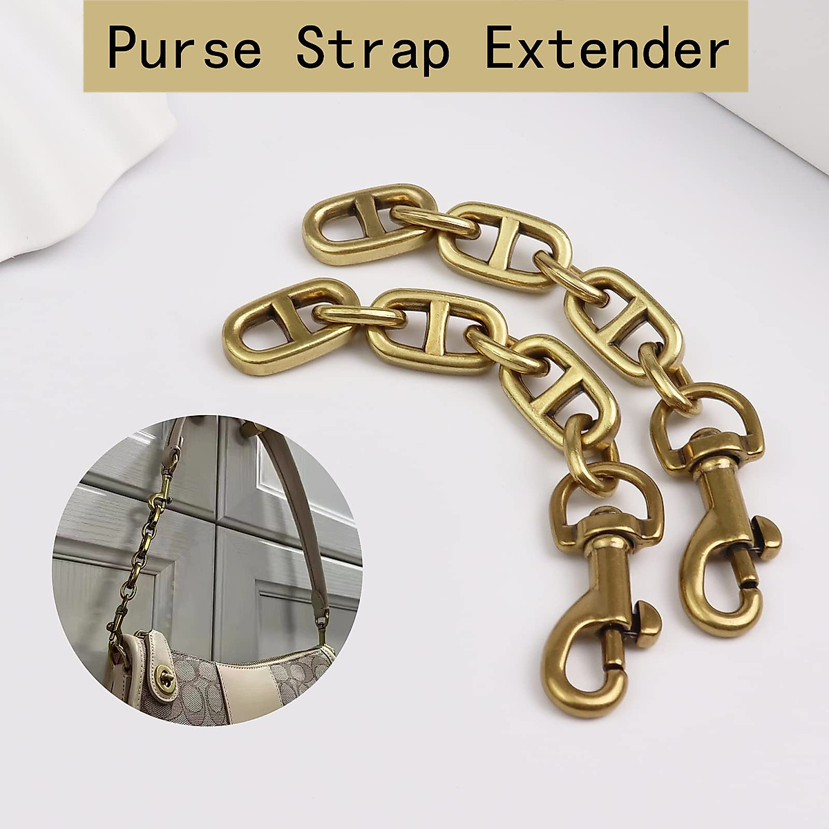 OLSEEY Purse Strap Extender 2Pcs Bag Extender Chain for Shoulder Bag Metal Chain Strap Extender Replacement Purse Extender Bag Extender Accessory(2 Pieces Vintage gold)