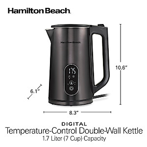 Hamilton Beach Digital Temperature Control Electric Tea Kettle, Hot Water Boiler & Heater 1.7L, 5 Preset Modes + Keep Warm, Fast Boil 1500 Watts, BPA Free, Double Wall Construction, Black (40851)